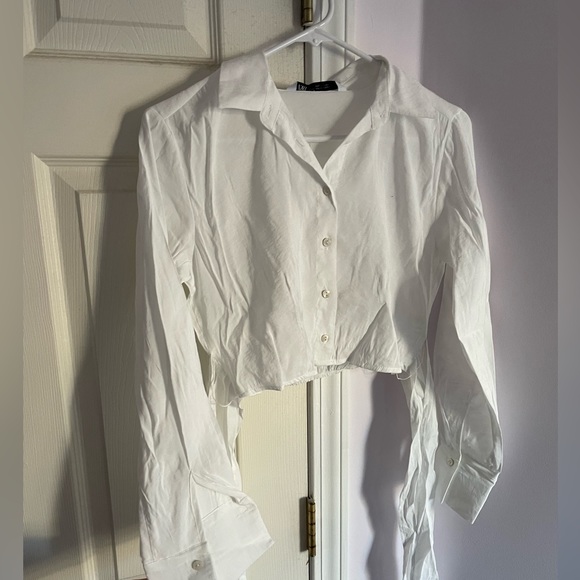 Zara | Tops | Zara Tie Waist Cropped Shirt | Poshmark